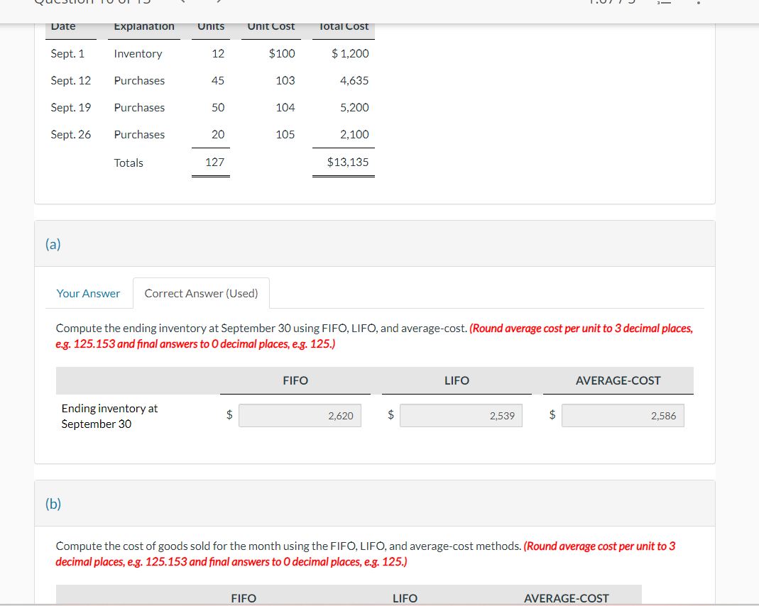 Solved (a)Compute the ending inventory at September 30 | Chegg.com