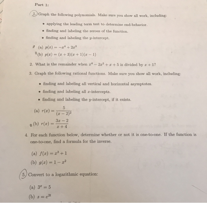 Solved Part 1: Graph the following polynomials. Make sure | Chegg.com