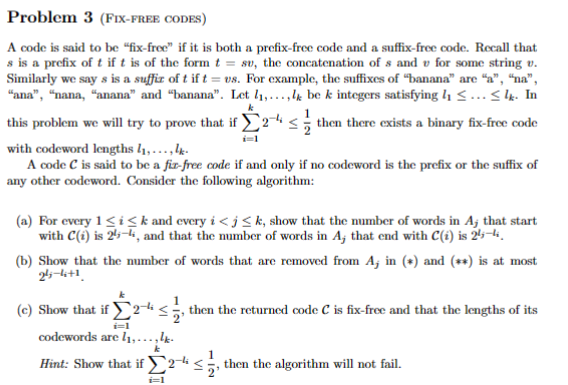 Solved A code is said to be "fix-free" if it is both a | Chegg.com