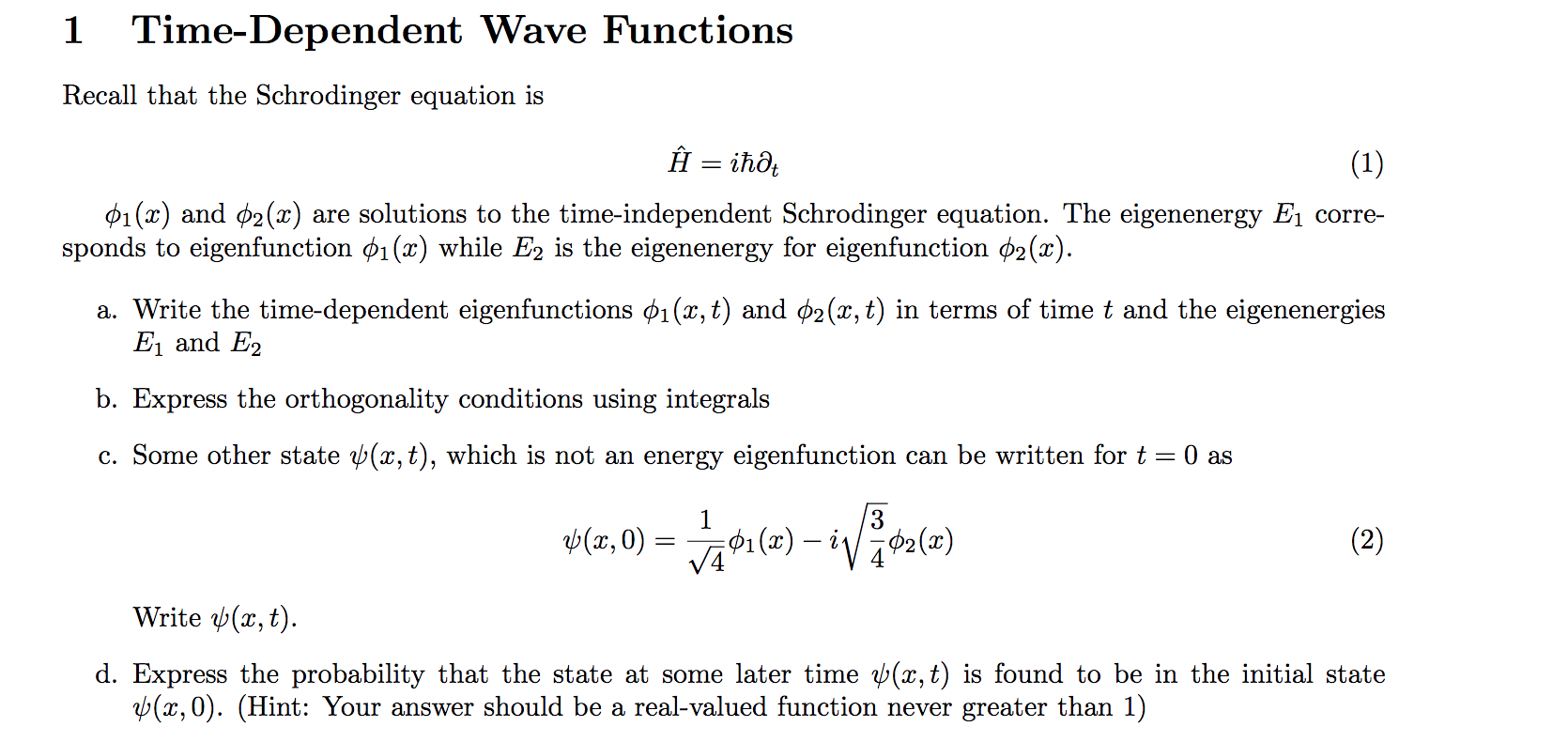Solved 1 Time-Dependent Wave Functions Recall that the | Chegg.com