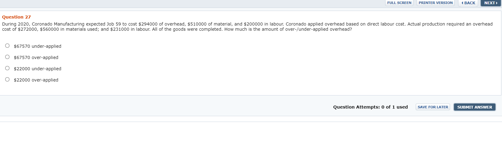 Solved FULL SCREEN PRINTER VERSION BACK NEXT Question 27 | Chegg.com