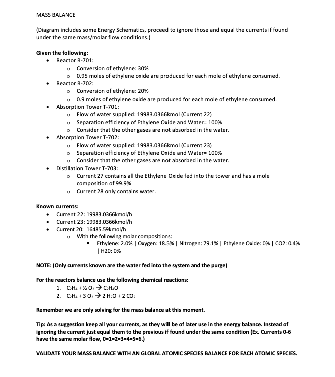 MASS BALANCE (Diagram includes some Energy | Chegg.com