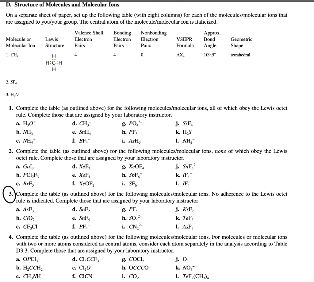 Solved D. Structure of Molecules and Molecular lons On a | Chegg.com