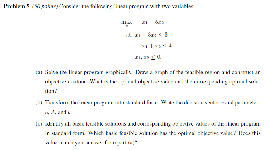 Solved Problem 5 (50 points) Consider the following linear | Chegg.com