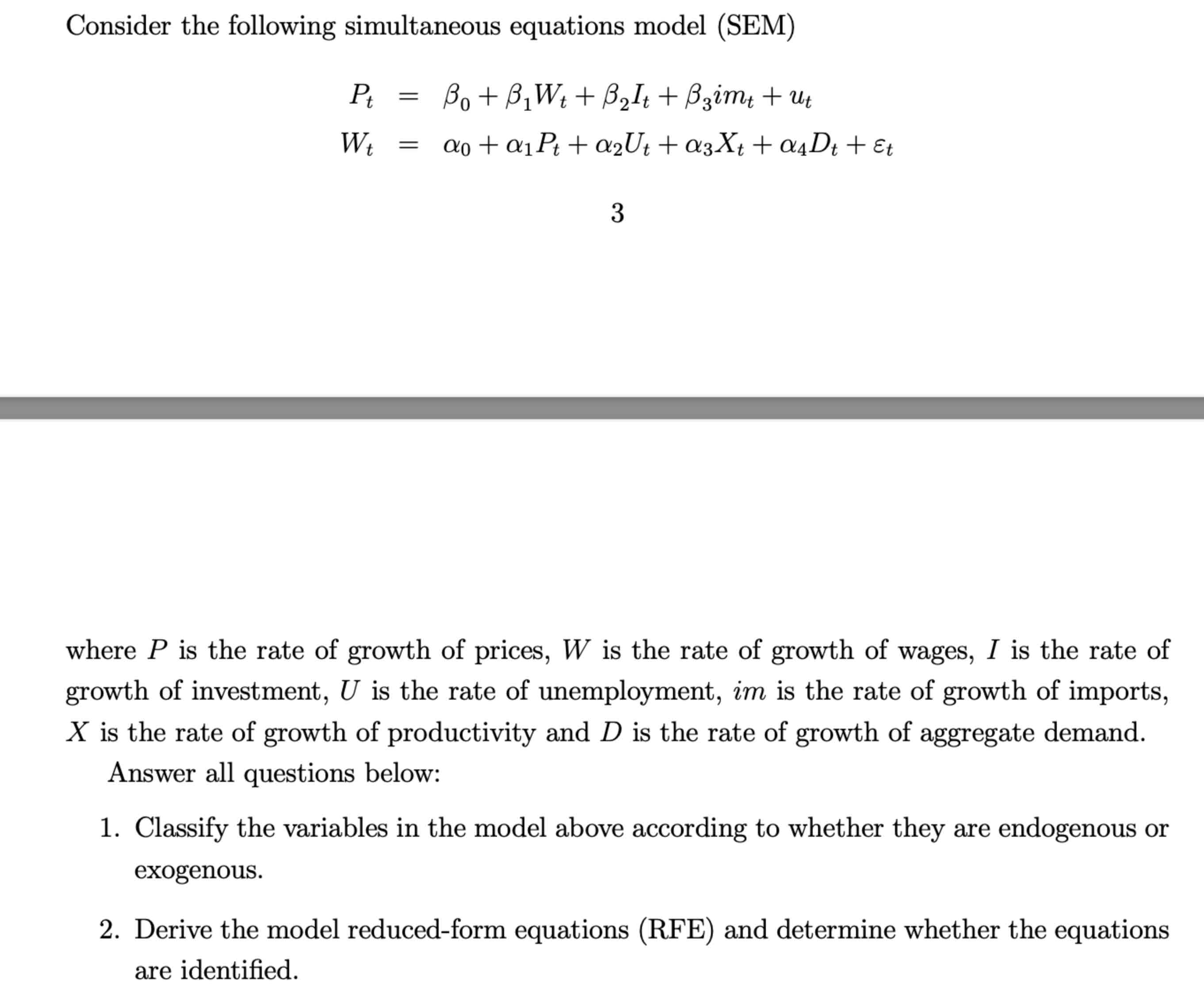 Solved Consider the following simultaneous equations model | Chegg.com