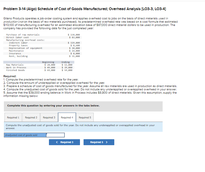 Solved Problem 3-14 (Algo) Schedule of Cost of Goods | Chegg.com