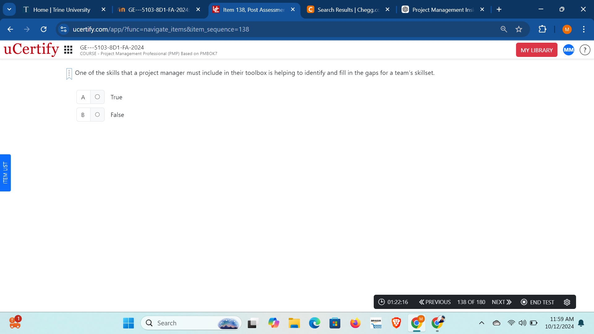 Solved One of the skills that a project manager must include | Chegg.com