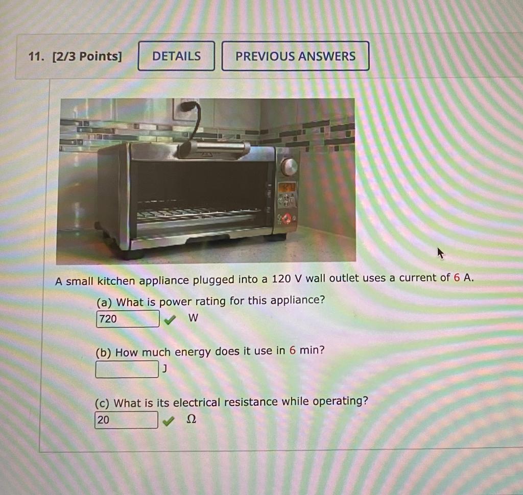 Solved A small kitchen appliance plugged into a 120 V wall | Chegg.com