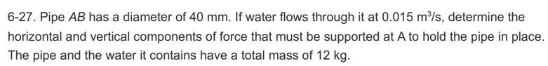 Solved 6-27. Pipe AB has a diameter of 40 mm. If water flows | Chegg.com
