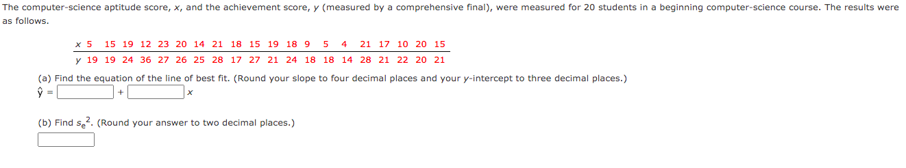 Solved The computer-science aptitude score, x, and the | Chegg.com