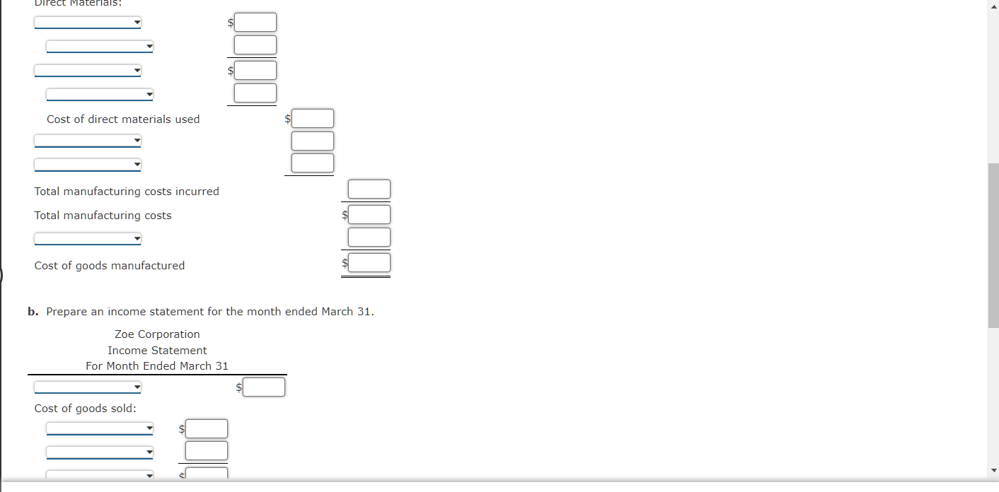 Solved Zoe Corporation has the following information for the | Chegg.com