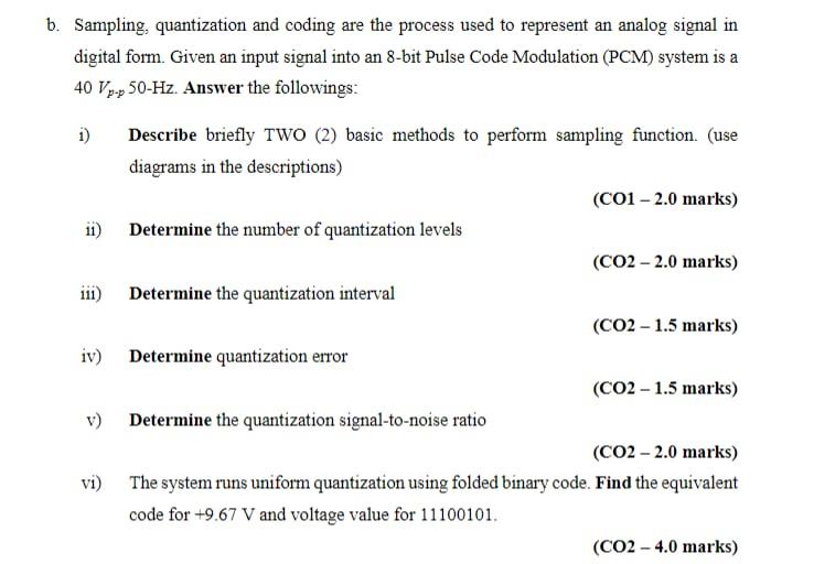 Solved B Sampling Quantization And Coding Are The Process