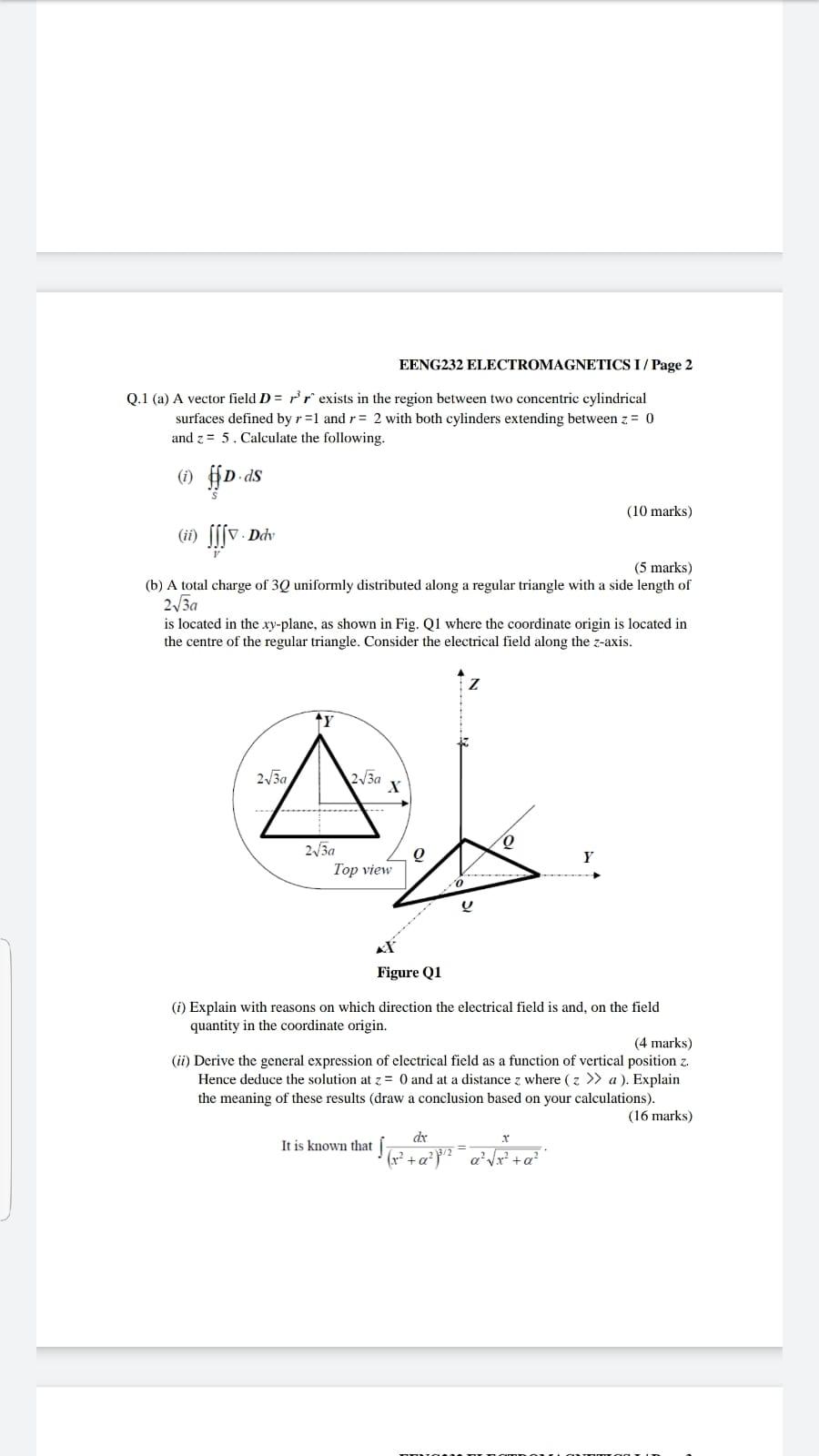 Solved EENG232 ELECTROMAGNETICS I/Page 2 Q.1 (a) A vector | Chegg.com