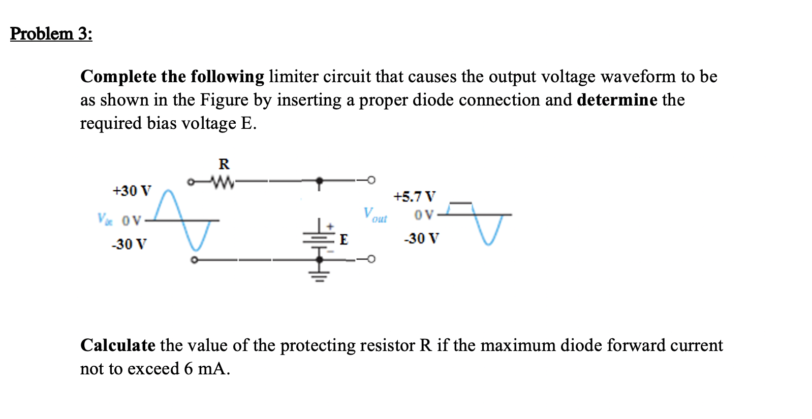 Solved Problem 3: Complete the following limiter circuit | Chegg.com