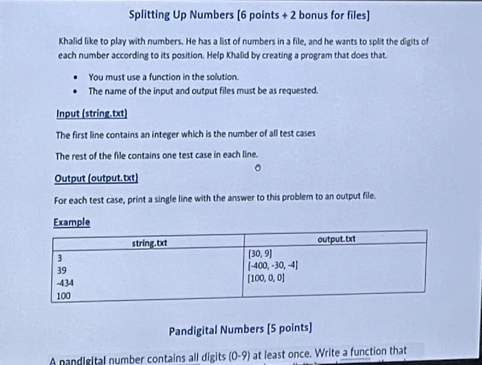 Solved solution in C++ solving both splitting up numbers | Chegg.com