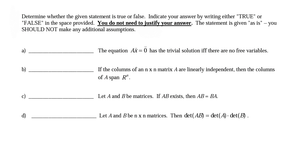 Solved Determine whether the given statement is true or | Chegg.com