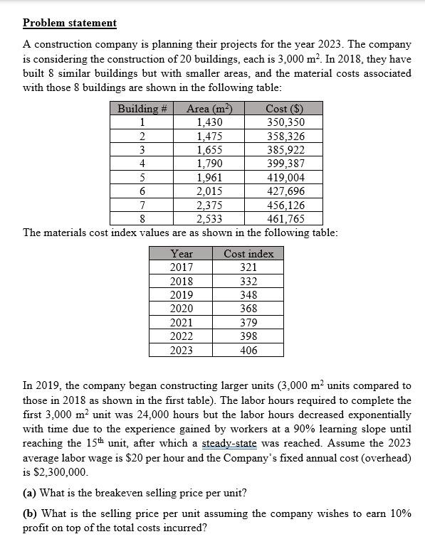 Solved Problem statement A construction company is planning | Chegg.com