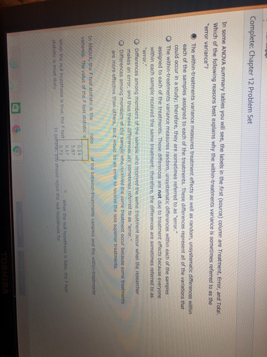 Solved Complete: Chapter 12 Problem Set 5. ANOVA | Chegg.com