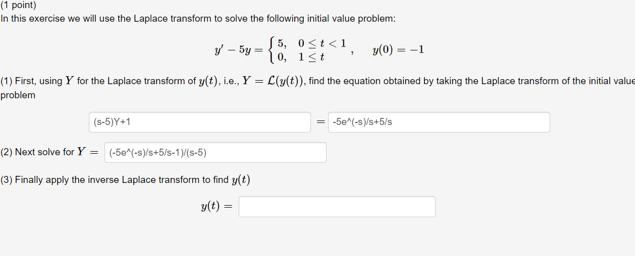 Solved (1 point) In this exercise we will use the Laplace | Chegg.com