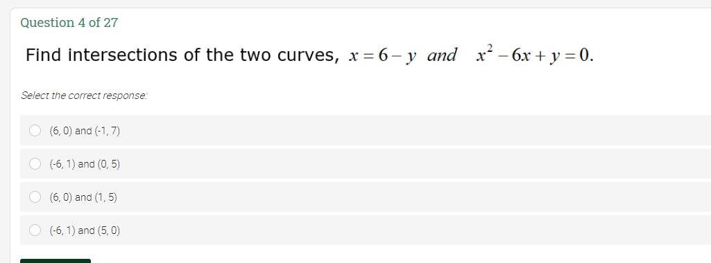 Solved Find intersections of the two curves, x + 6 = 0 and | Chegg.com