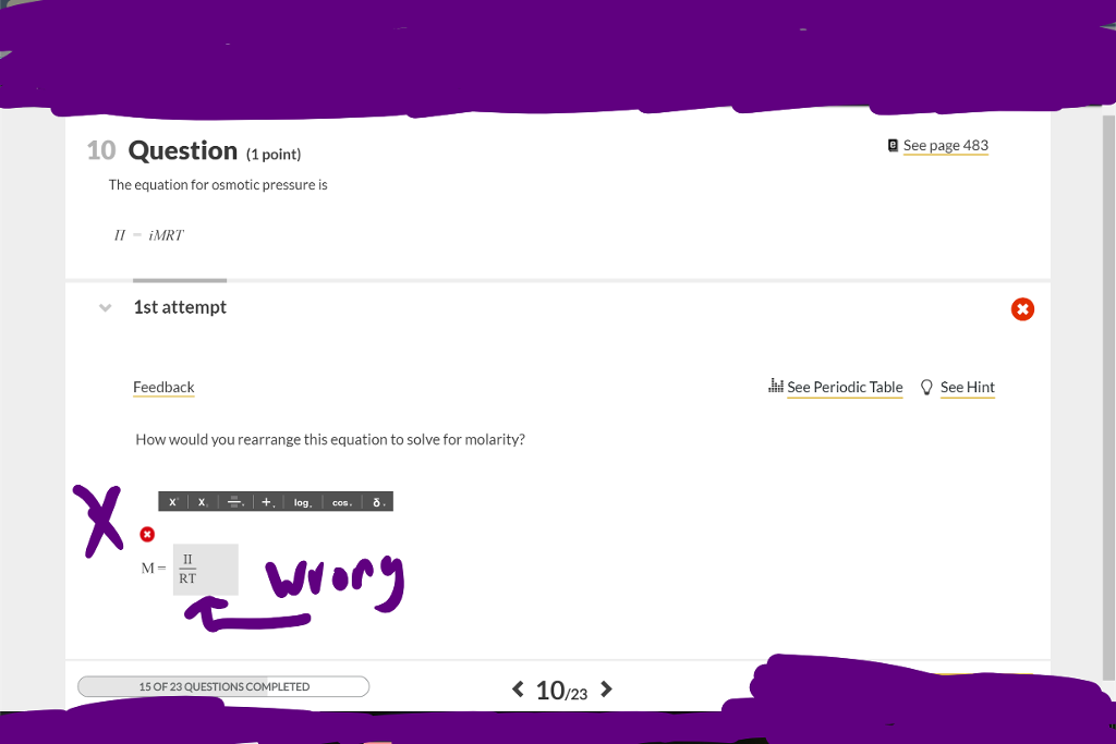 Solved 10 Question (1 point) a See page 483 The equation for | Chegg.com