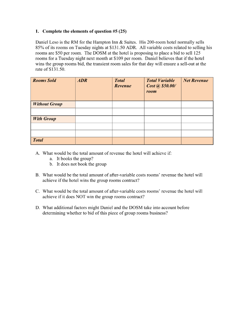 Solved 1. Complete the elements of question #5 (25) Daniel | Chegg.com