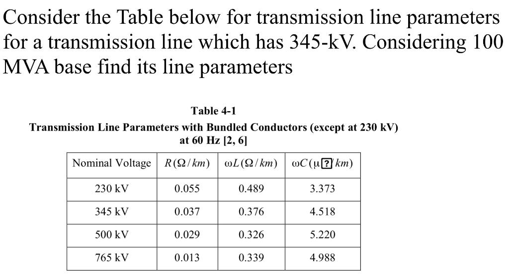 Solved Consider the Table below for transmission line | Chegg.com