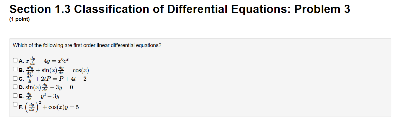 Solved Section 1.3 Classification of Differential Equations: | Chegg.com