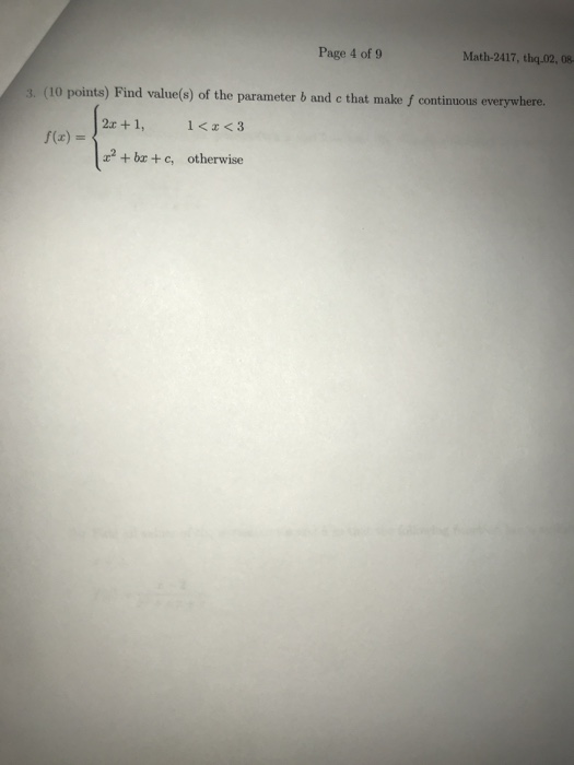 Solved Find Value S Of The Parameter B And C That Make F