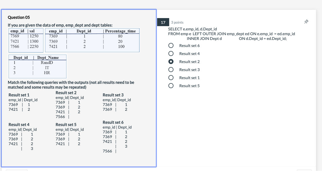 Solved 17 Question 05 If you are given the data of emp, | Chegg.com