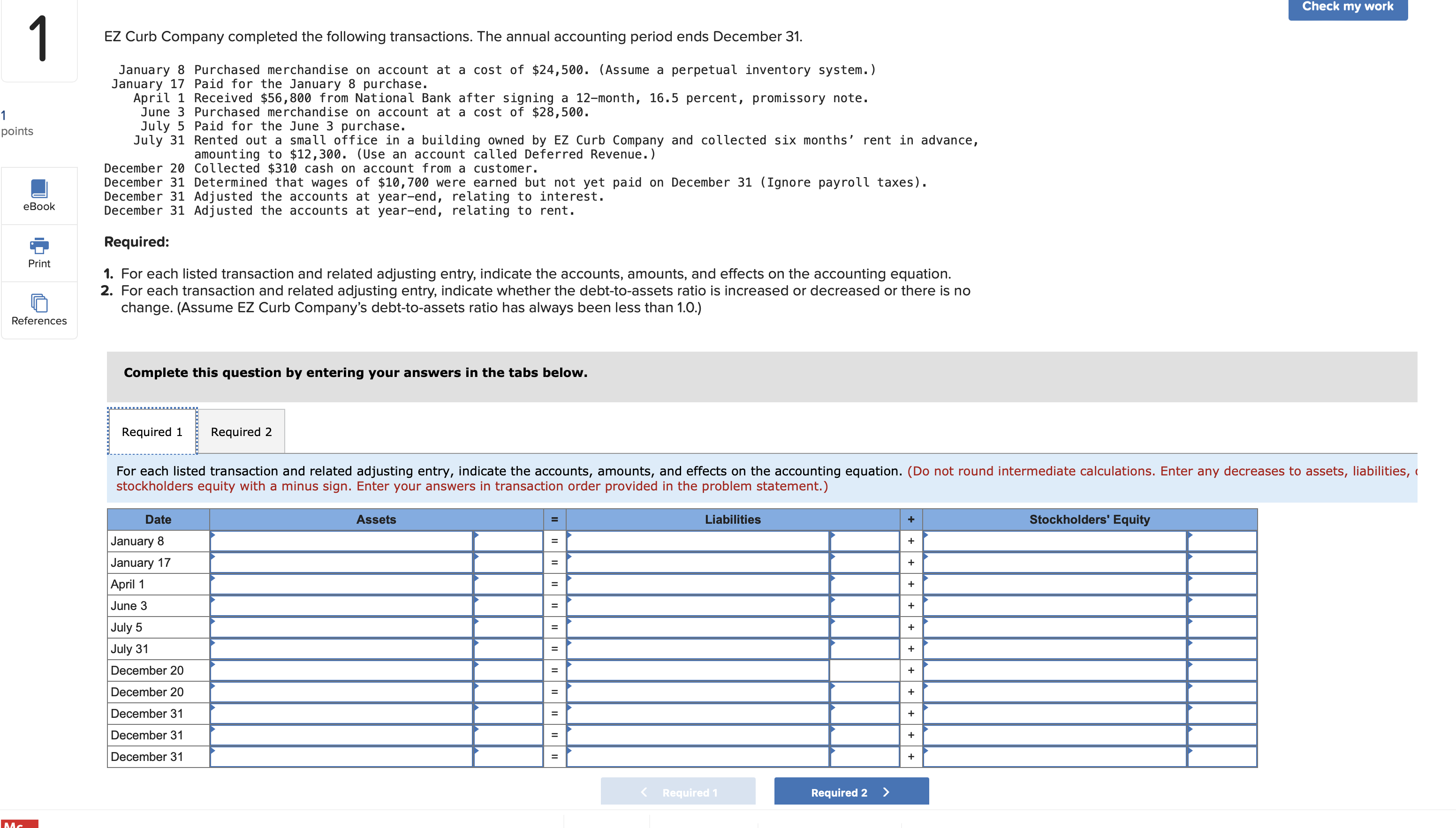 Solved EZ Curb Company completed the following transactions. | Chegg.com