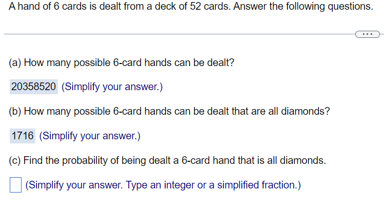 Solved A hand of 6 cards is dealt from a deck of 52 cards. | Chegg.com