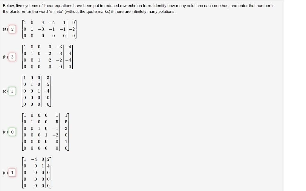 Solved Below, five systems of linear equations have been put | Chegg.com