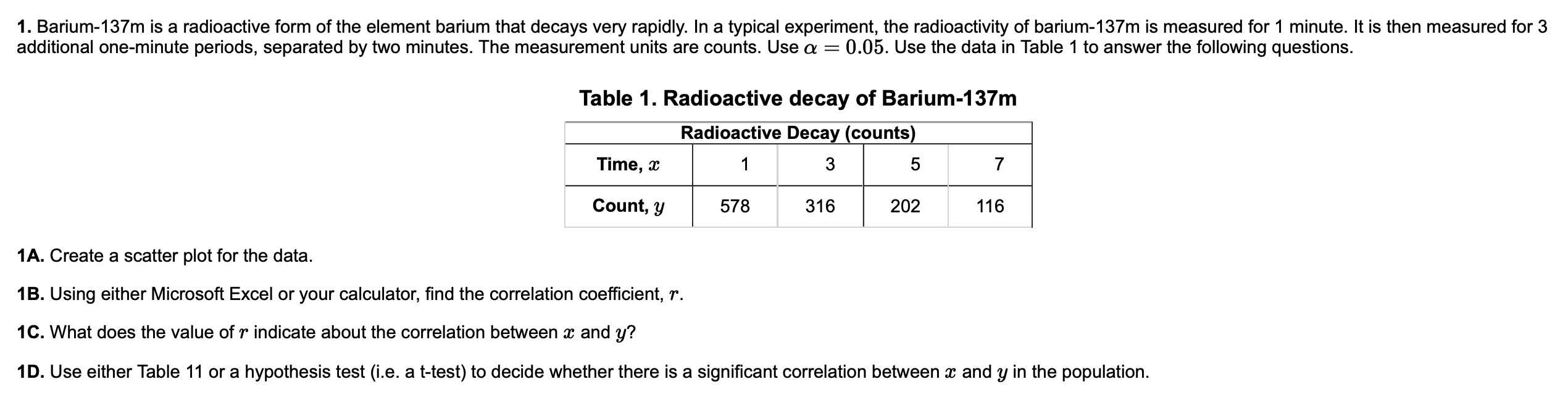 Solved 1. Barium-137m is a radioactive form of the element | Chegg.com
