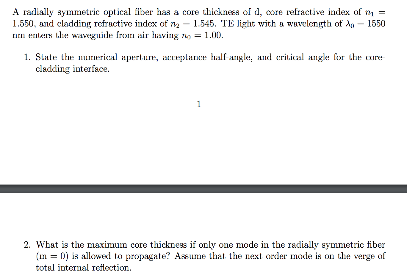 Solved A radially symmetric optical fiber has a core | Chegg.com