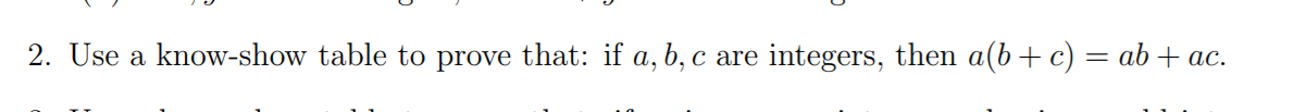 Solved 2. Use a know-show table to prove that: if a,b,c care | Chegg.com