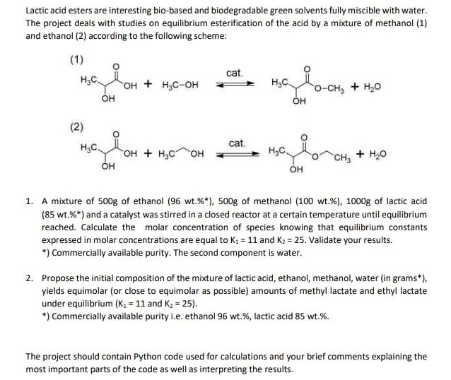 Solved Lactic acid esters are interesting bio-based and | Chegg.com