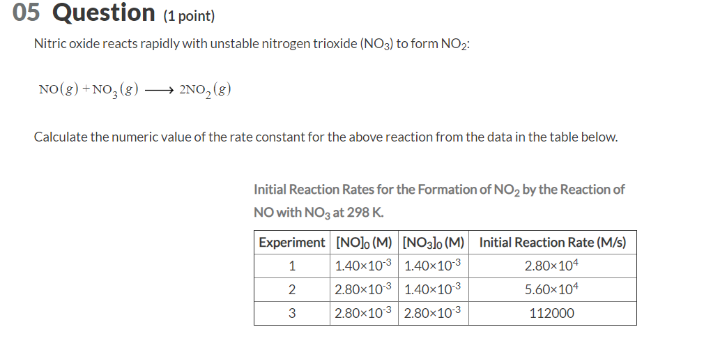 Solved 05 Question (1 point) Nitric oxide reacts rapidly | Chegg.com