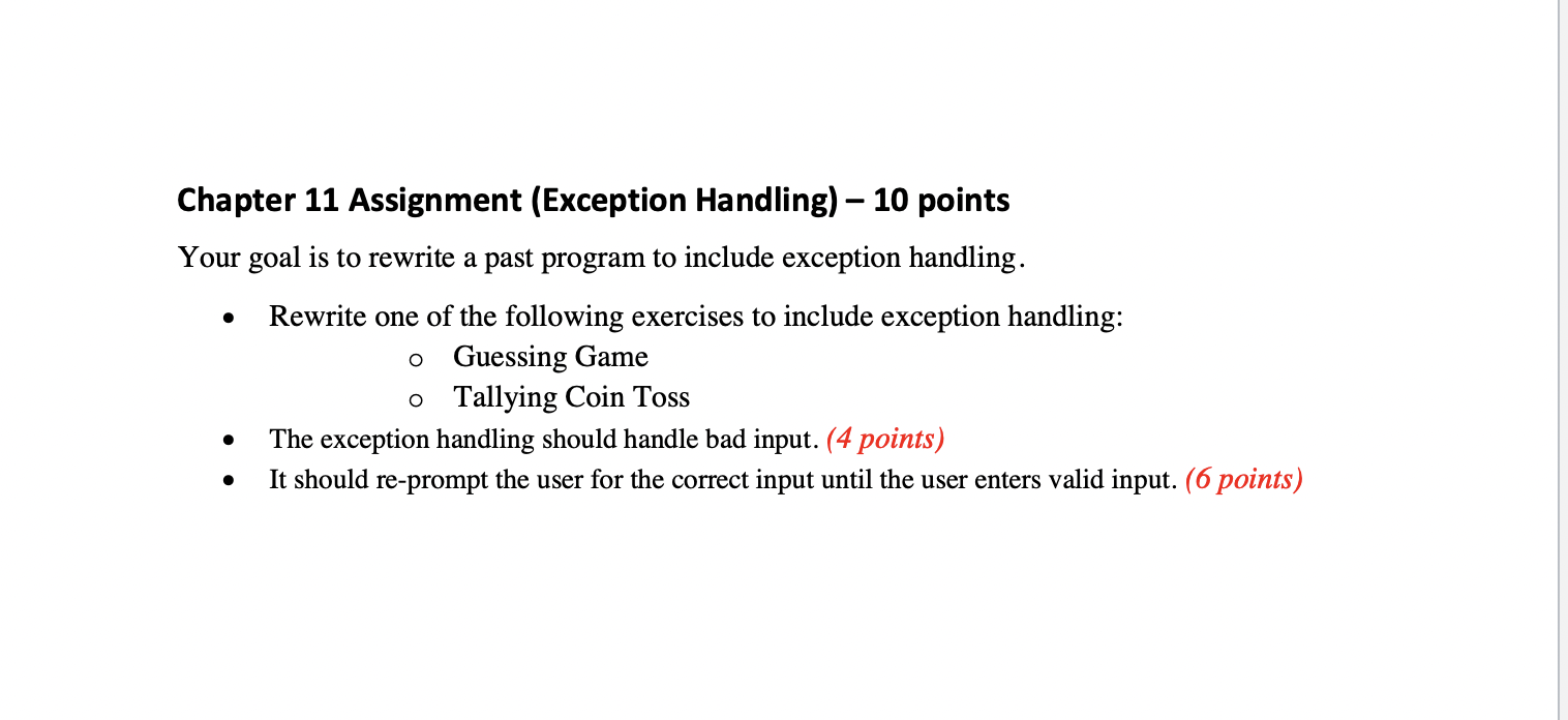 Solved - . Chapter 11 Assignment (Exception Handling) – 10 | Chegg.com