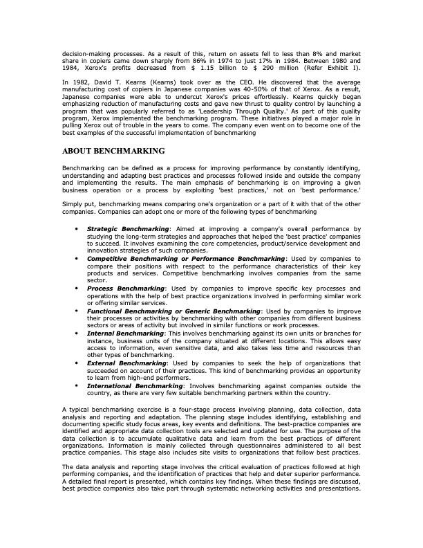 Solved What types of benchmarking (choose from process, | Chegg.com