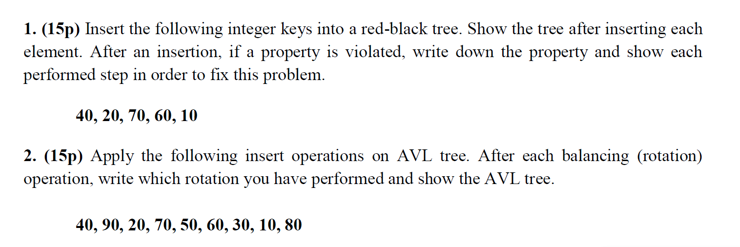 Solved 1 15p Insert The Following Integer Keys Into A 