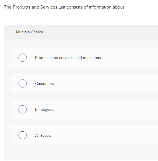Solved The Products and Services List consists of | Chegg.com