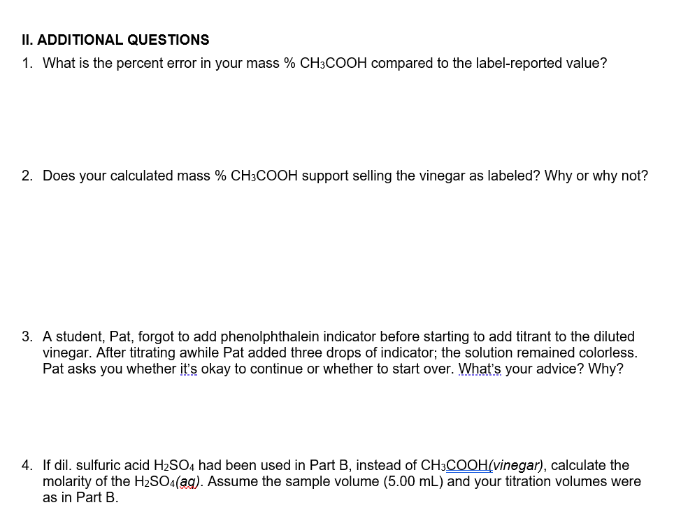 Solved EXPERIMENTAL DATA SHEET Part A: Standardization of | Chegg.com