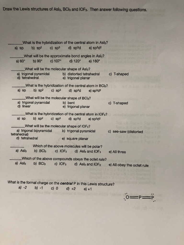 Solved Draw the Lewis structures of Asla, BCls and IOF3. | Chegg.com