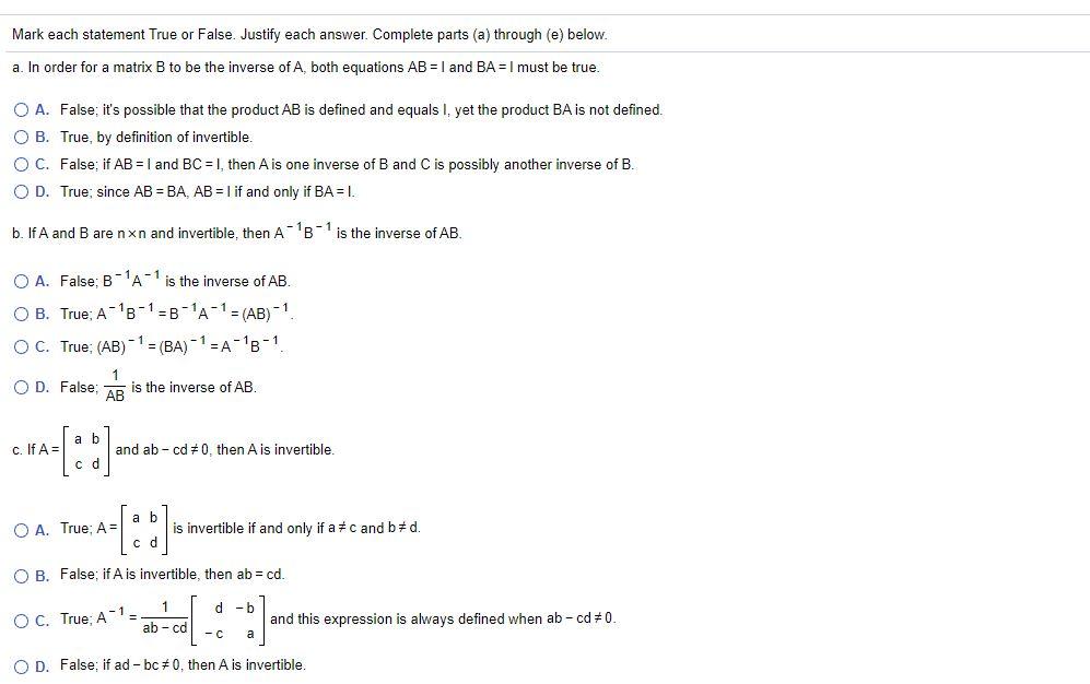 Solved Let A, B, and C be arbitrary matrices for which the | Chegg.com