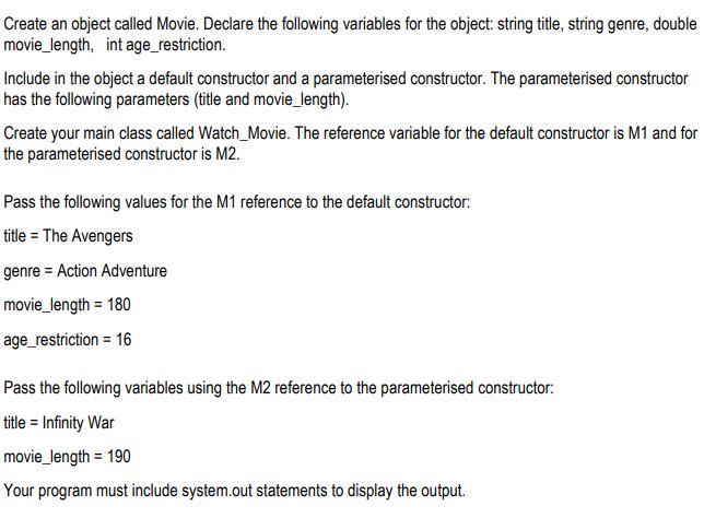 Solved Create an object called Movie. Declare the following | Chegg.com