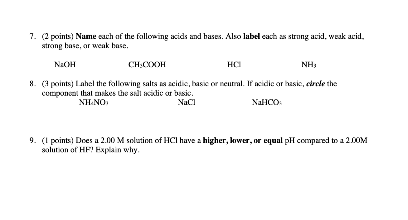 Solved 7. (2 points) Name each of the following acids and | Chegg.com