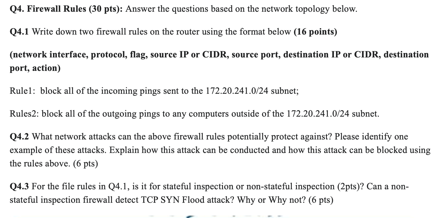 Solved Q4. Firewall Rules ( 30pts) : Answer the questions | Chegg.com