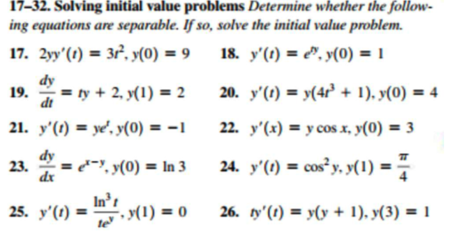 Solved 17-32. Solving initial value problems Determine | Chegg.com
