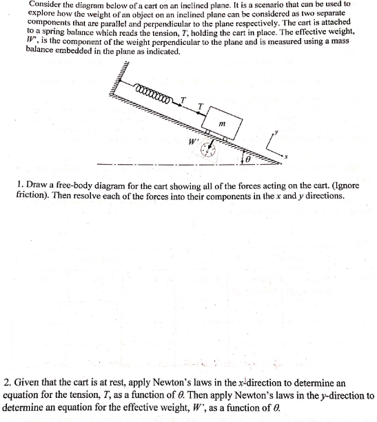 Solved Consider the diagram below of a cart on an inclined | Chegg.com